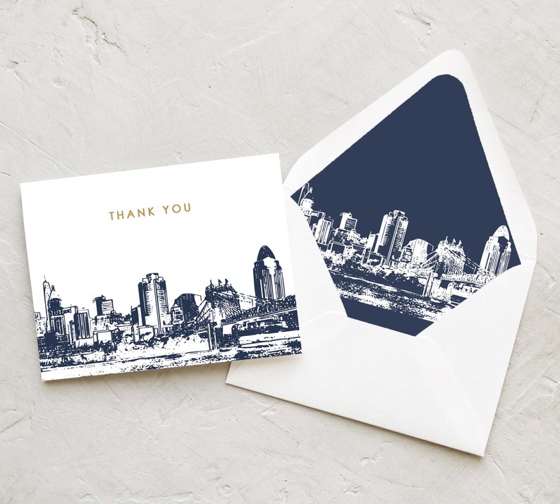 Cincinnati Skyline Thank You Card Cincinnati Ohio Note - Etsy