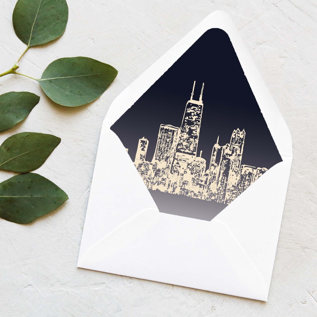 Chicago Skyline Hancock Building Lined Envelopes Invitations Wedding ...