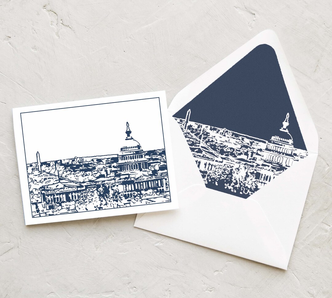 Washington DC Stationery DC Skyline Note Cards Blank Washington DC Navy ...