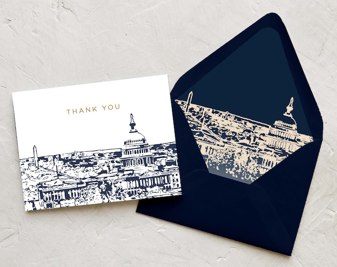 Washington DC Thank You Notes - US Capitol Skyline Thank You Cards - DC ...