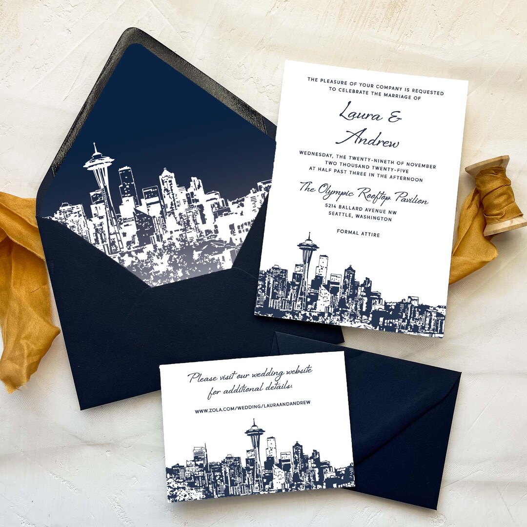 SAMPLE for Seattle Wedding Invitation Suite | Seattle Skyline Invites ...