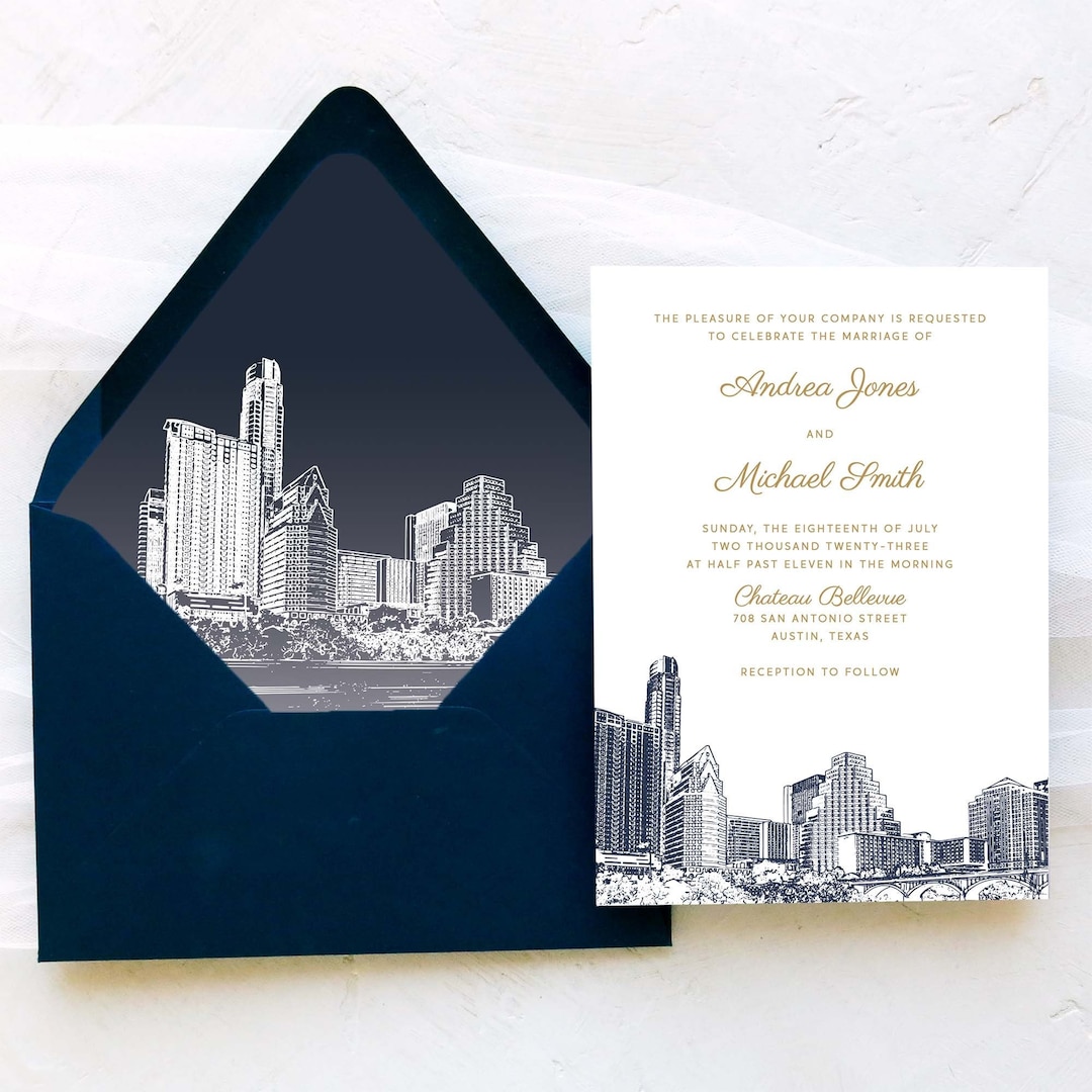 Austin Wedding Invitation Suite - Austin Skyline | Texas Wedding- Navy ...