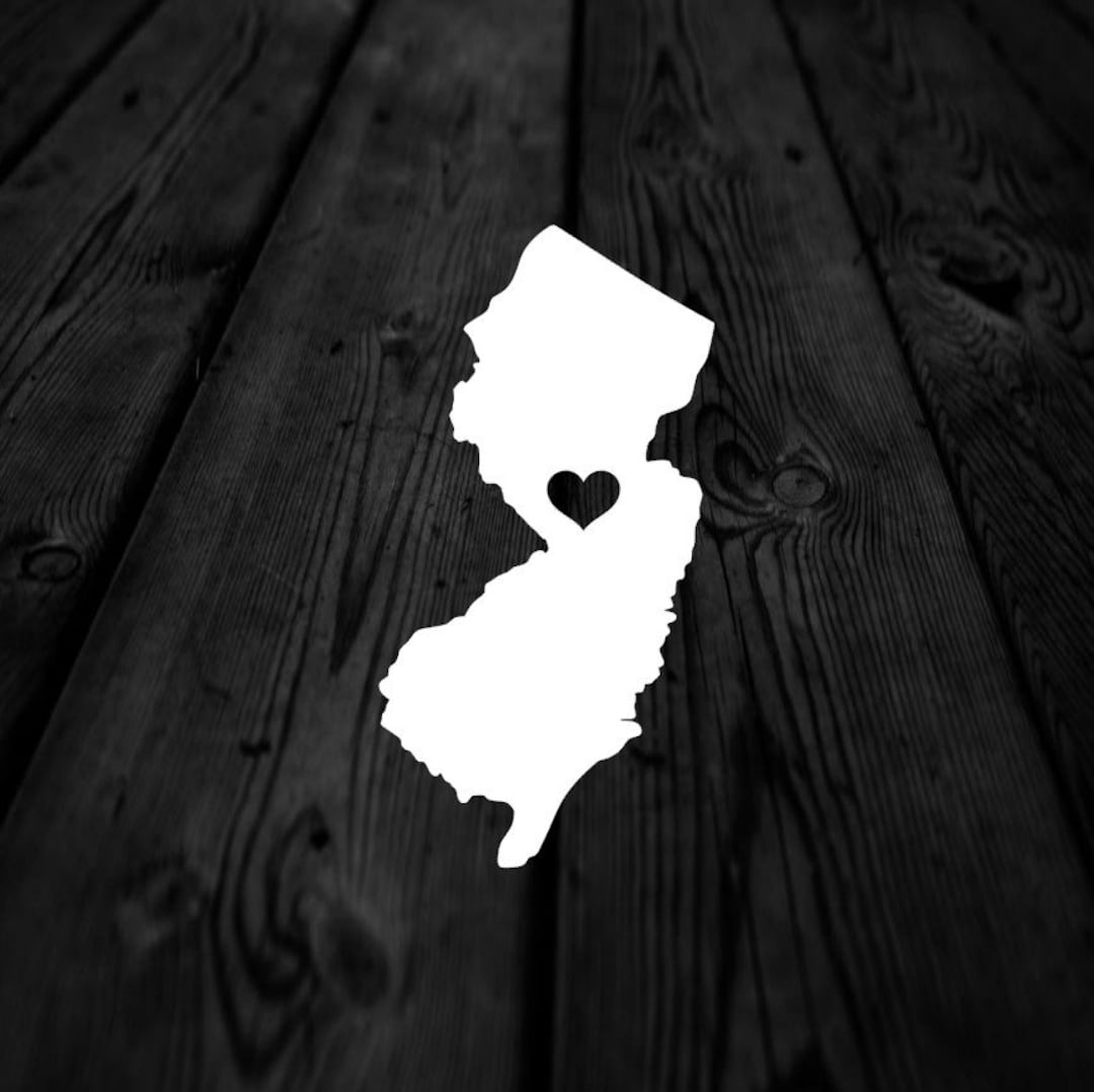 New Jersey State With Heart Over Home Town Decal | Heart City State ...