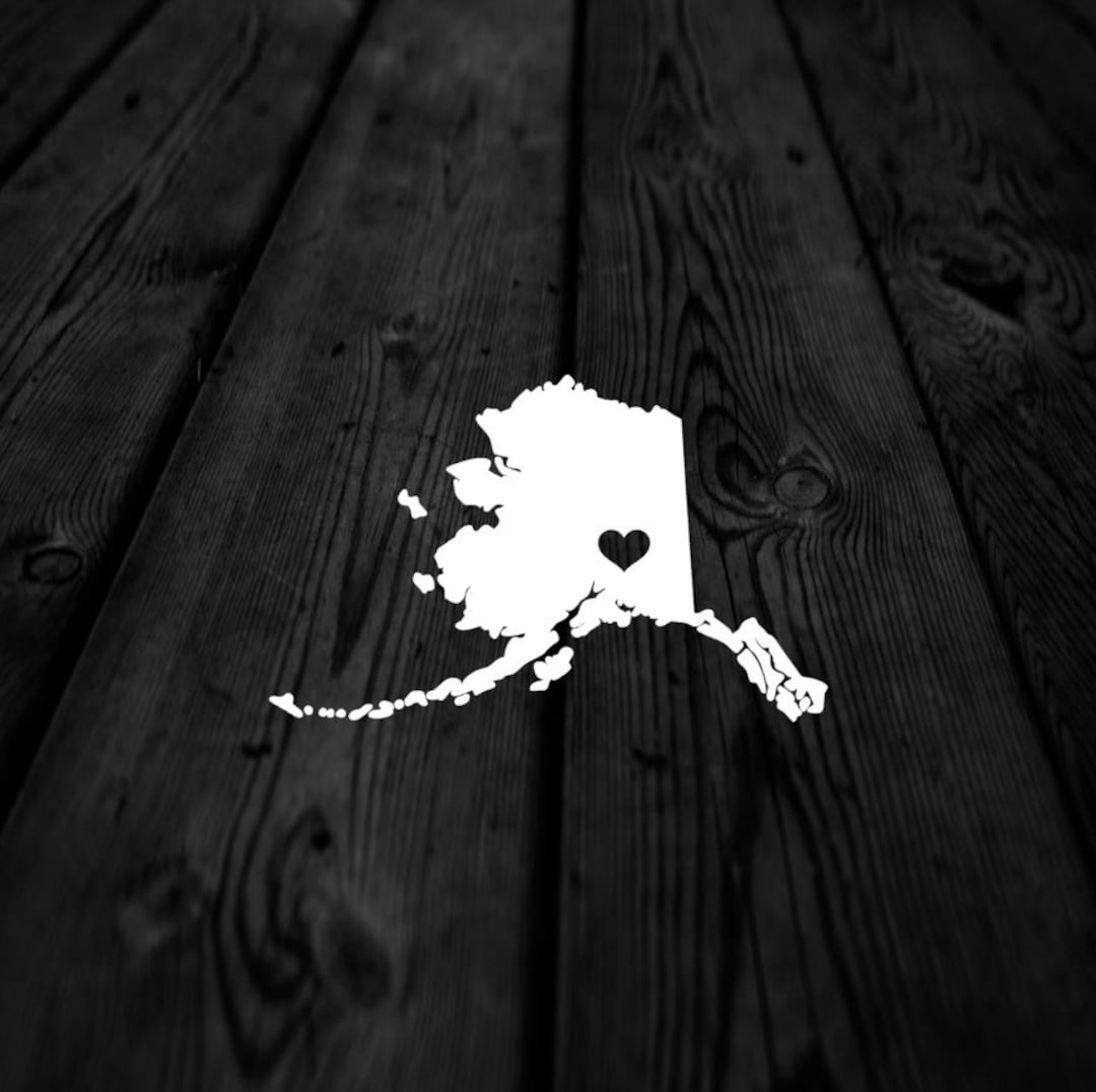 Alaska State With Heart Over Home Town Decal | Heart City State Decal ...