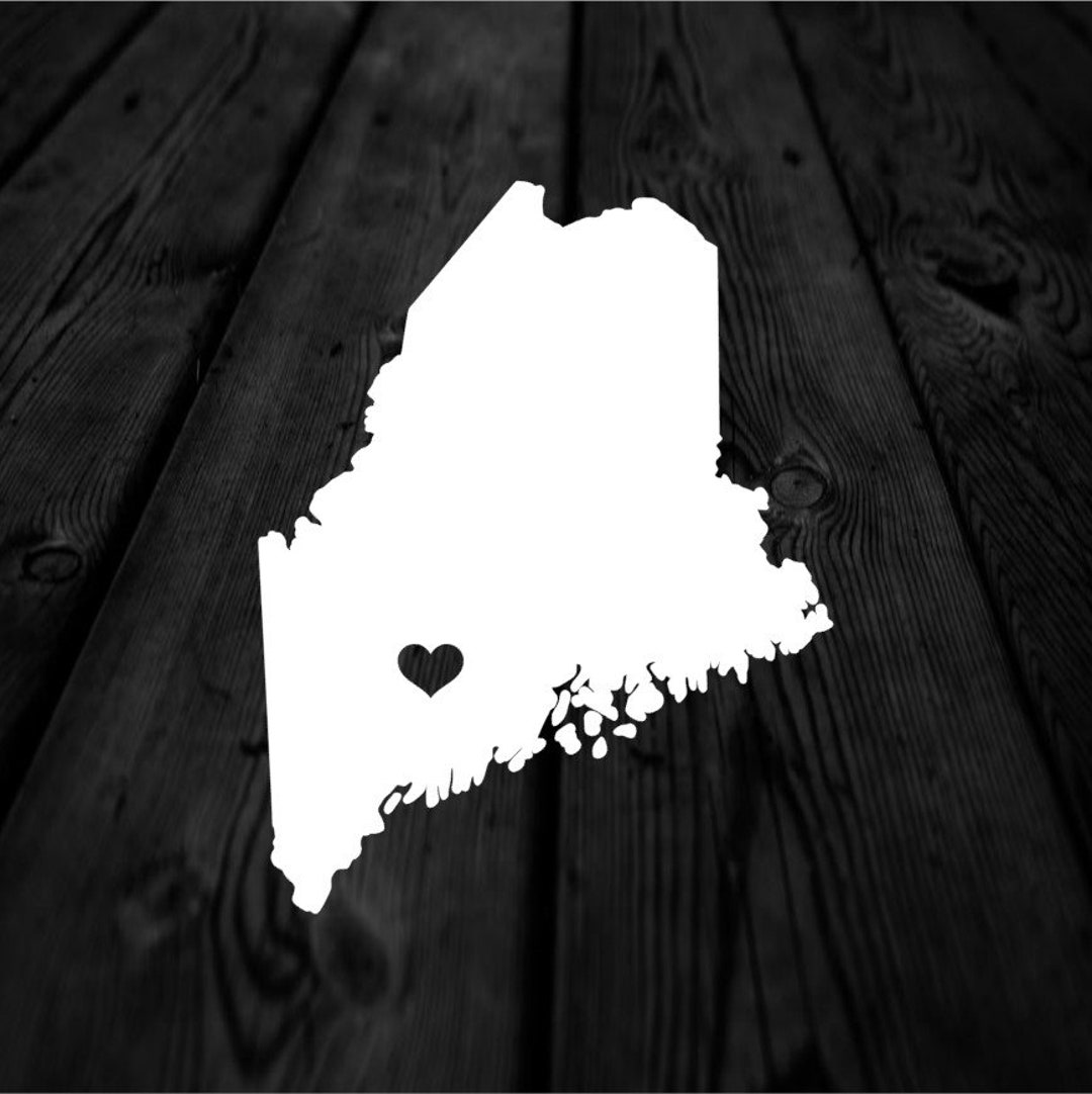 Maine State With Heart Over Home Town Decal | Heart City State Decal ...