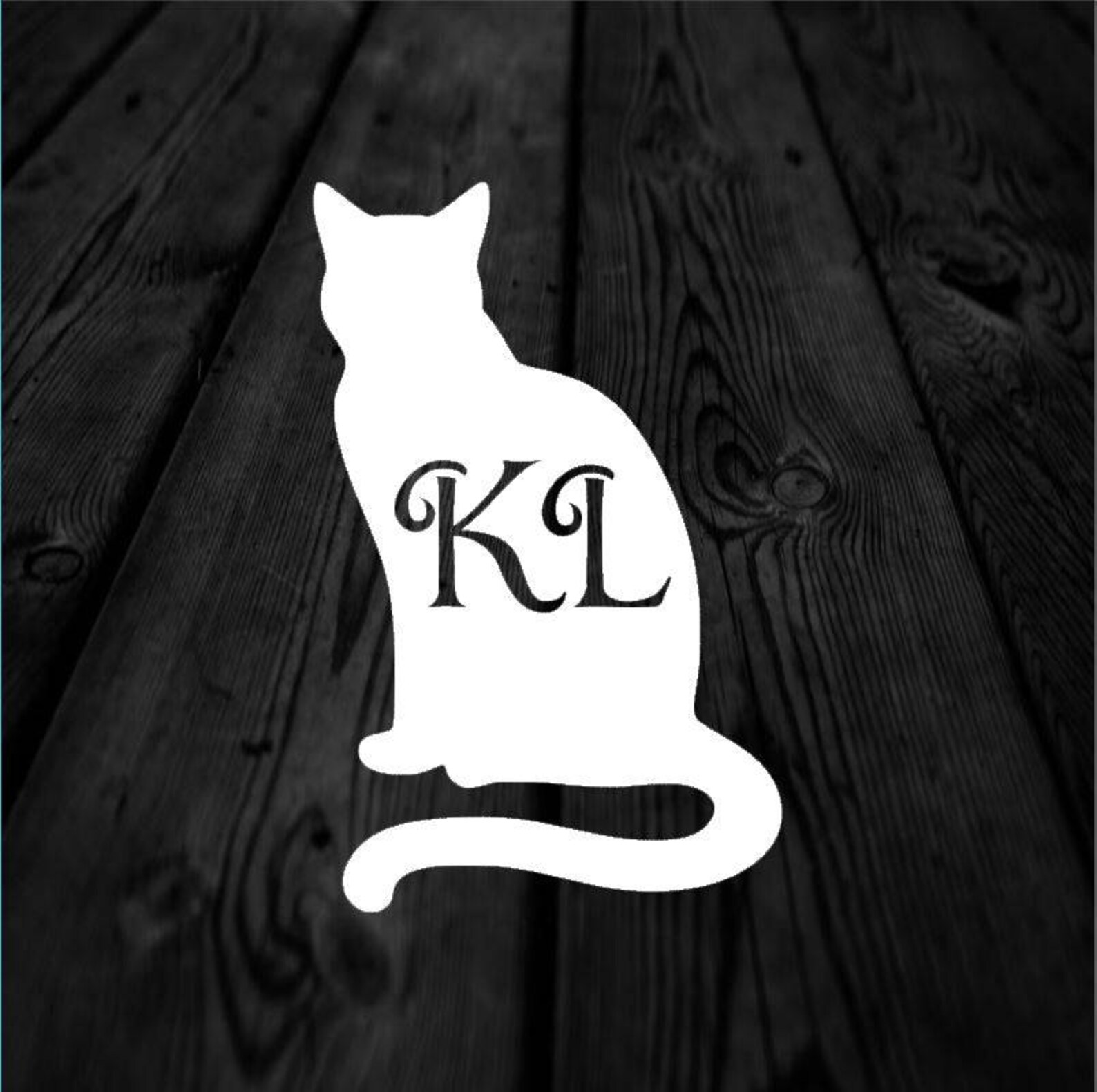 2 Letter Fancy Cursive Sitting Cat Shaped Monogram Decal Two - Etsy