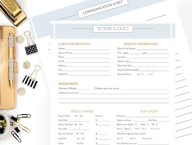 Photographers Form & Template - Session Forms - Editable and ...