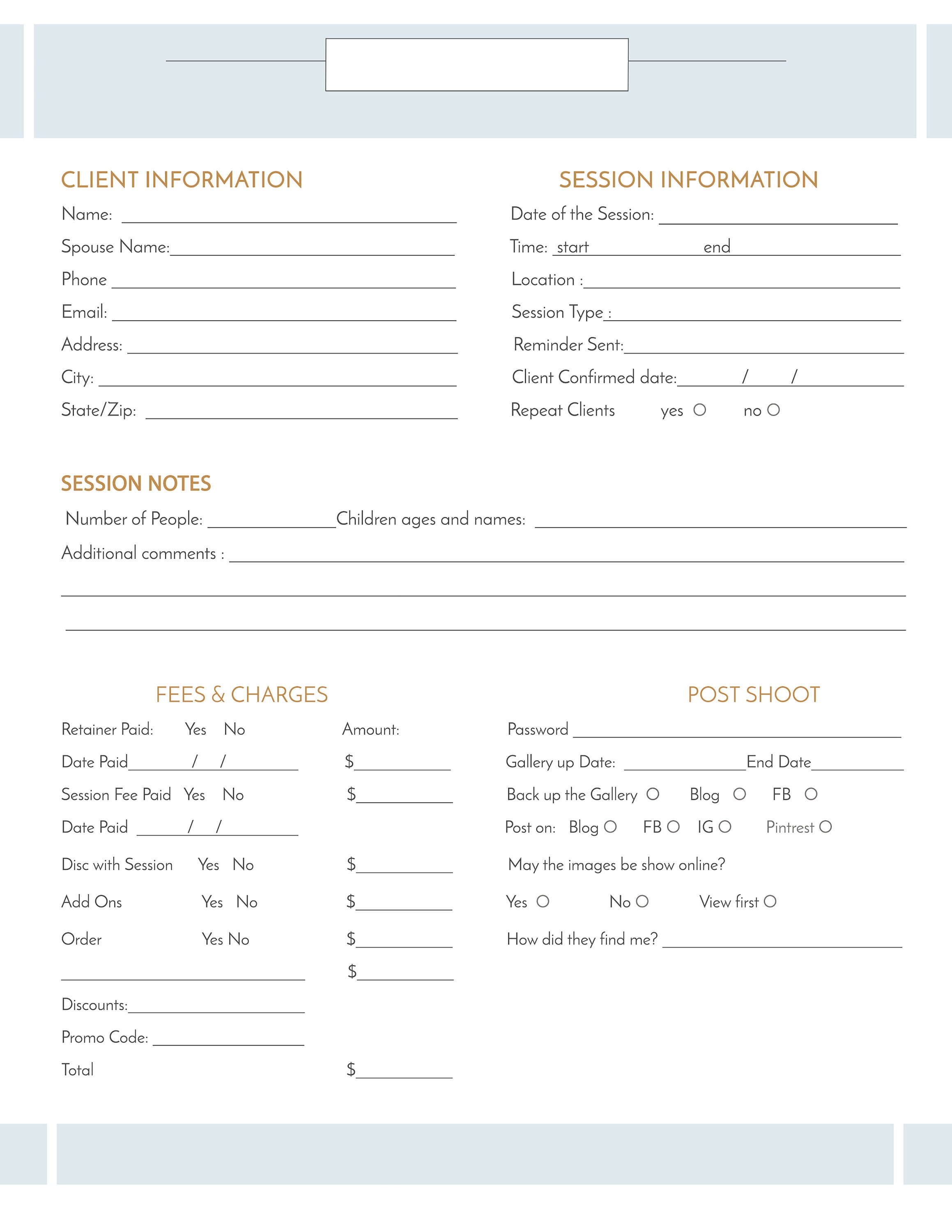 Photographers Form & Template - Session Forms - Editable and ...