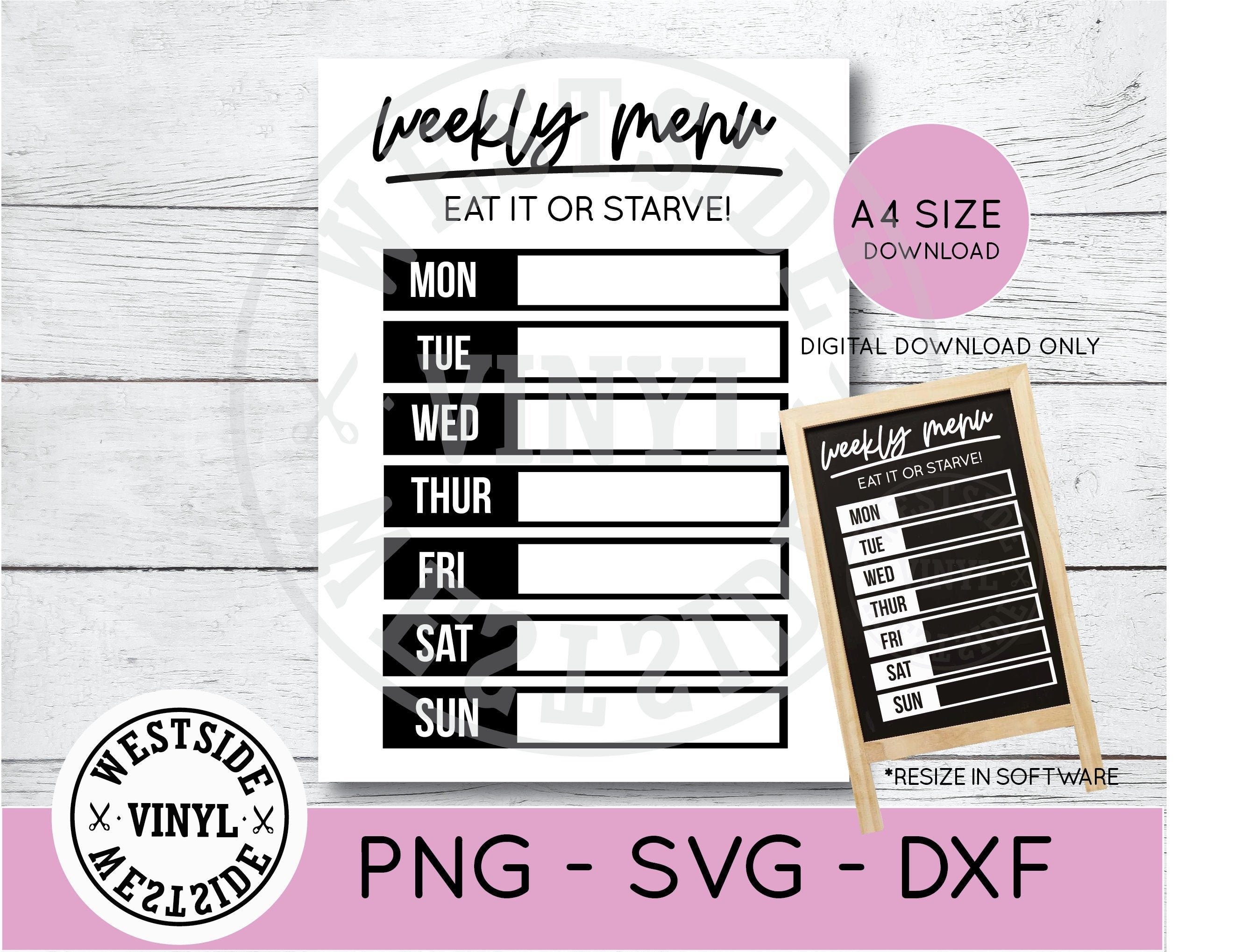 MENU SVG svg files svg menu weekly digital downloads | Etsy