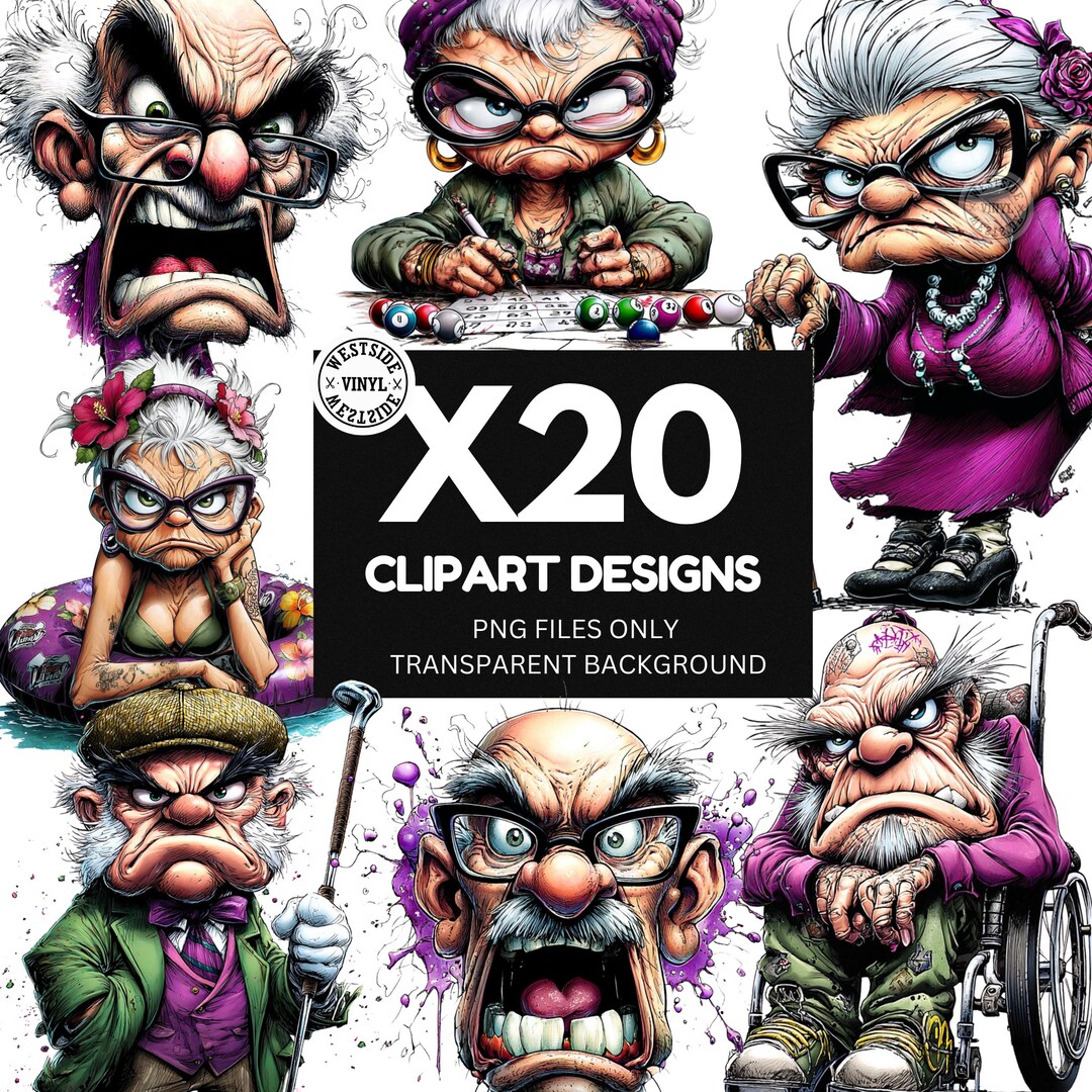 Tattooed Oldies Clipart for Designs - Grumpy Oldies Clipart Bundle ...