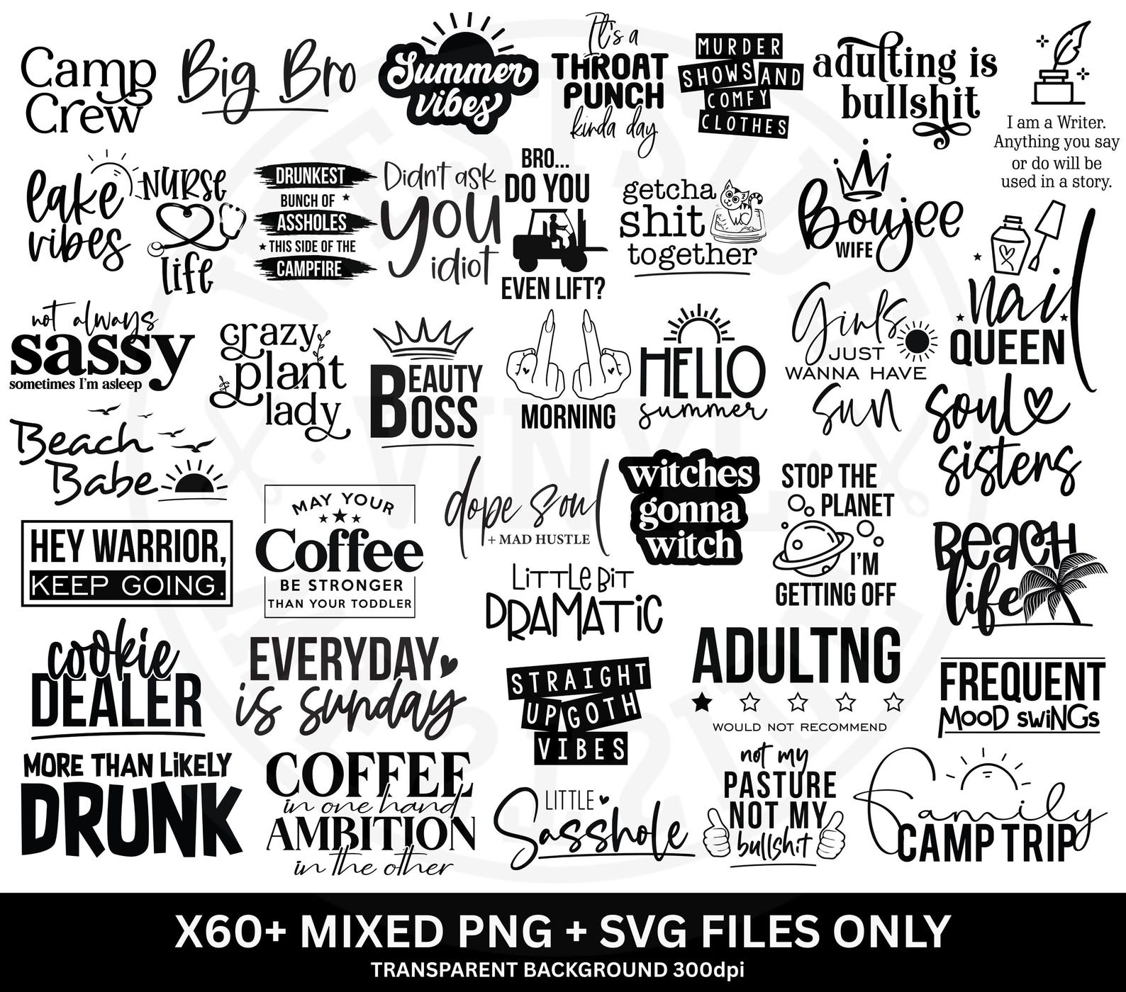 60 SVG PNG Files Novelty Designs for Cameo Cricut + Other Plotters PNG ...