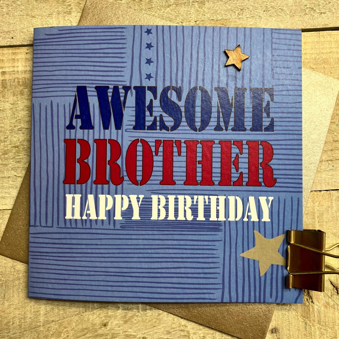 Brother Birthday Card - Handmade With Gems or Wooden Star - Stars ...