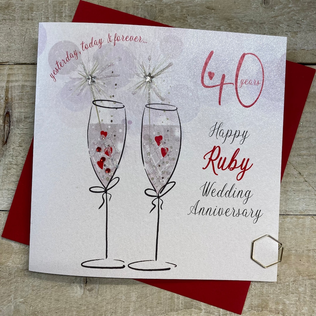 40th Ruby Anniversary Handmade Card Flutes Design Special - Etsy UK