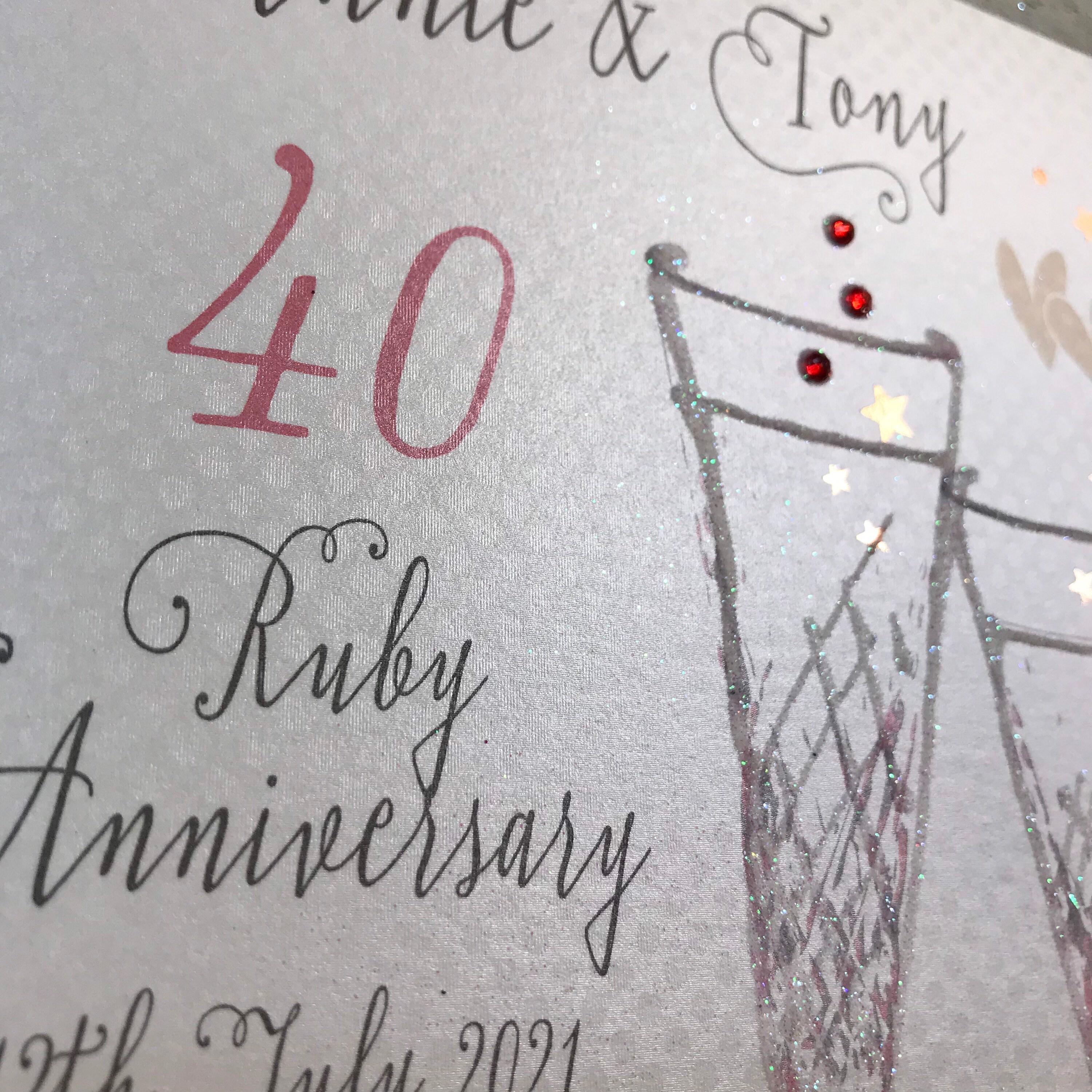 40th Ruby Anniversary Card - Champagne Flutes - Wife, Husband, Special ...