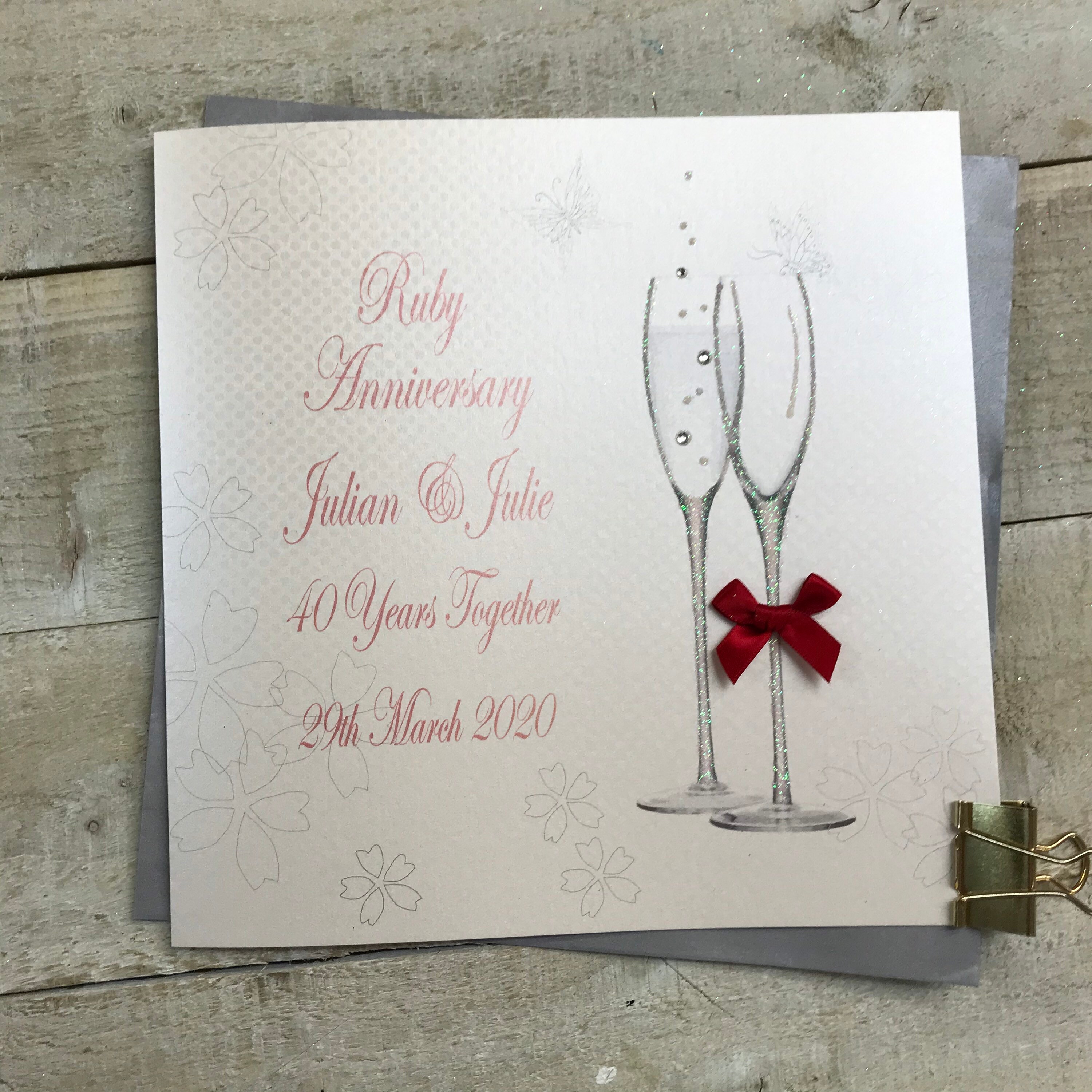 40th Ruby Anniversary Card - Champagne Flutes - Wife, Husband, Special ...