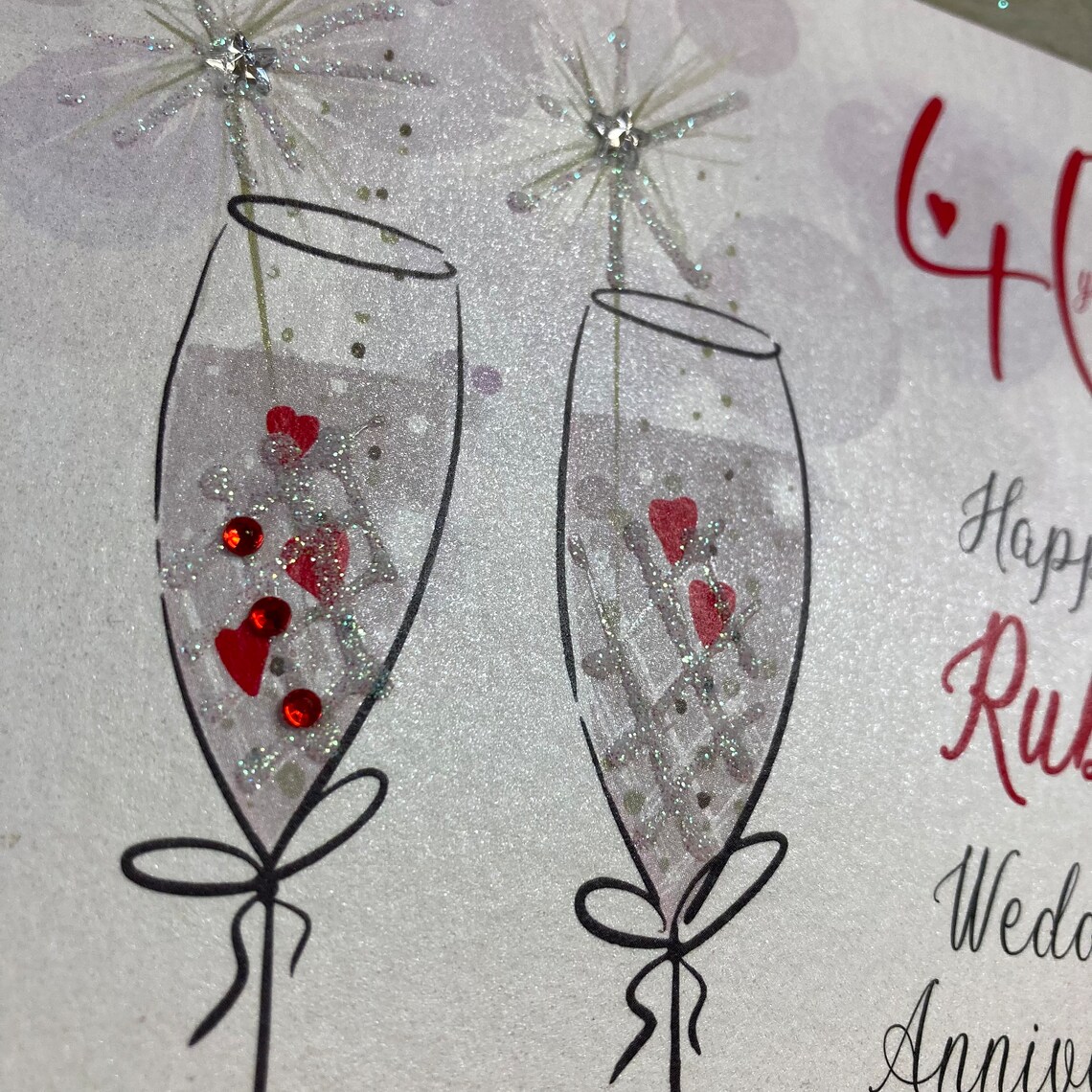 40th Ruby Anniversary Handmade Card Flutes Design Special - Etsy UK