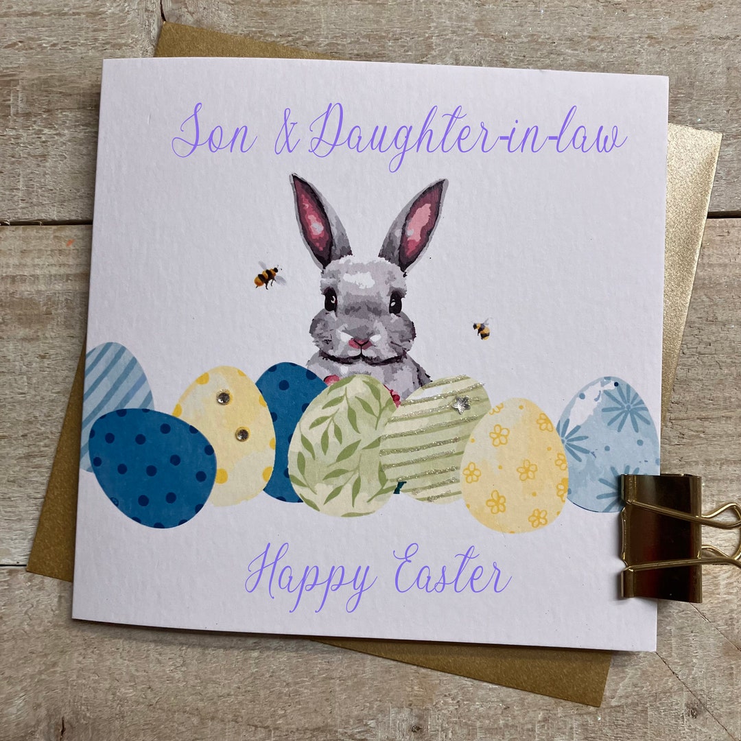 Son & Daughter in Law Easter Card - Bunny + Eggs for Someone Special ...