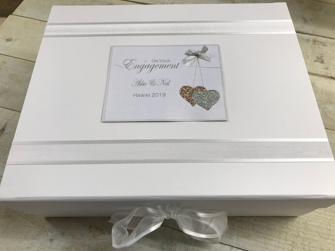 Personalised Engagement Keepsake Box & Photo Album - Ring or Hearts ...