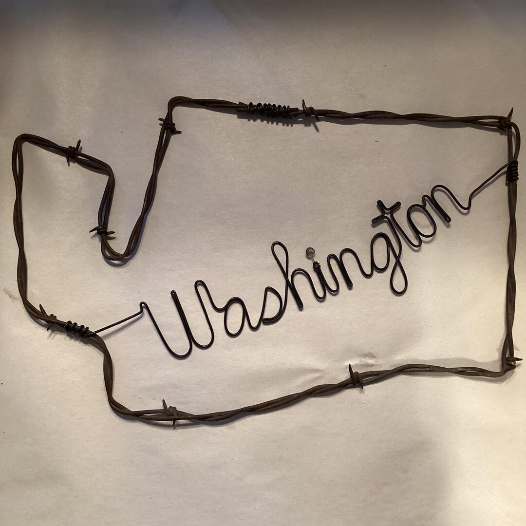 Folk Art Barbed Wire Map of Washington State, Washington State Made Out ...