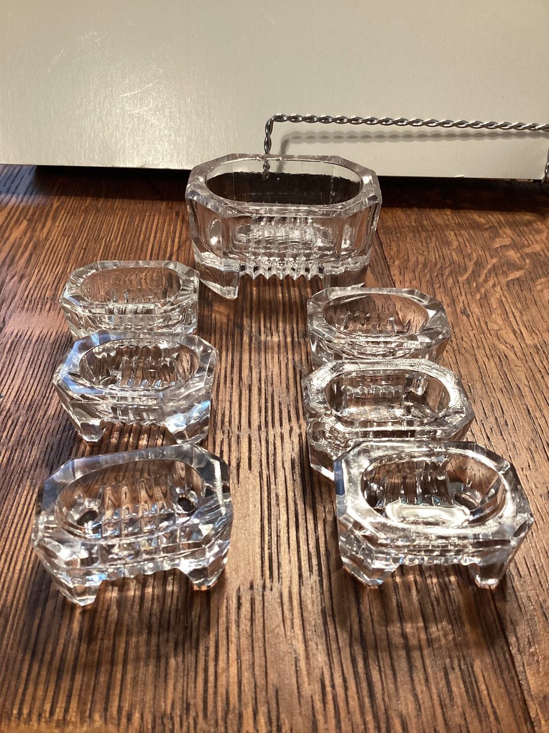 Antique Set of Crystal Rectangular Salt Cellars Includes Master Salt ...