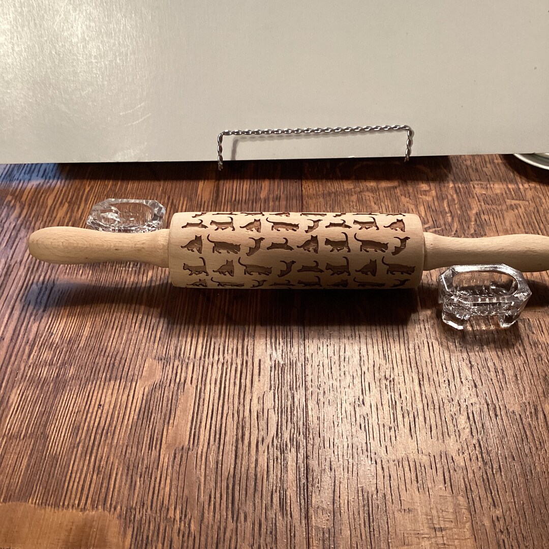 Springerle Rolling Pin Embossed With Cats, Carved Rolling Pin, Embossed ...