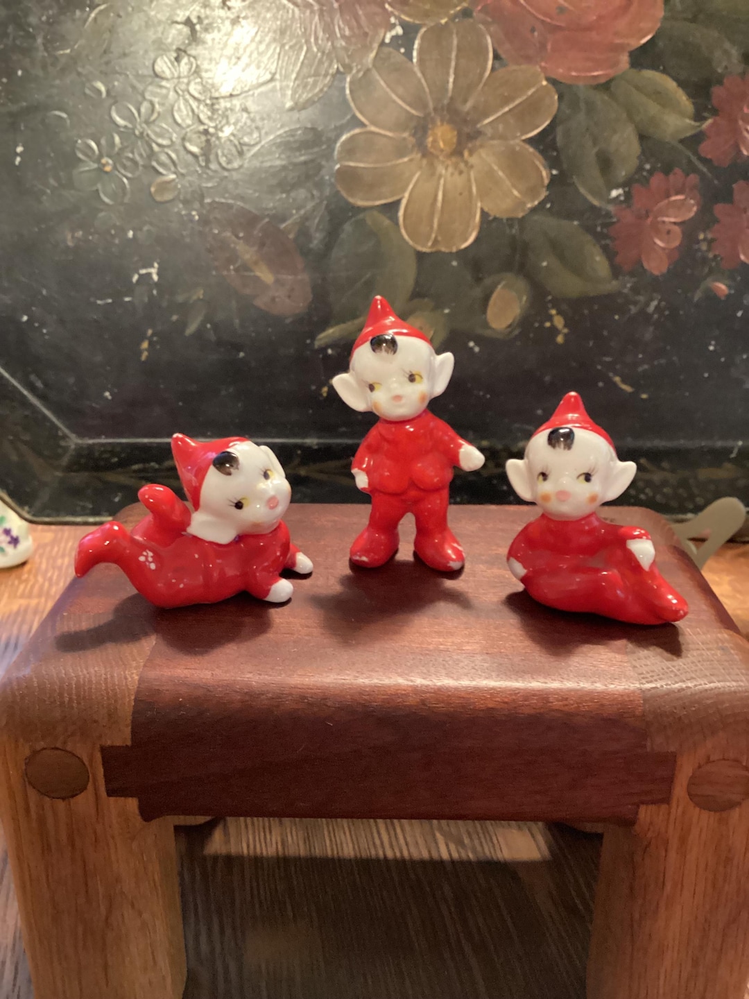 Set of Three Vintage Bone China Miniature Red Pixies/elves, Christmas ...