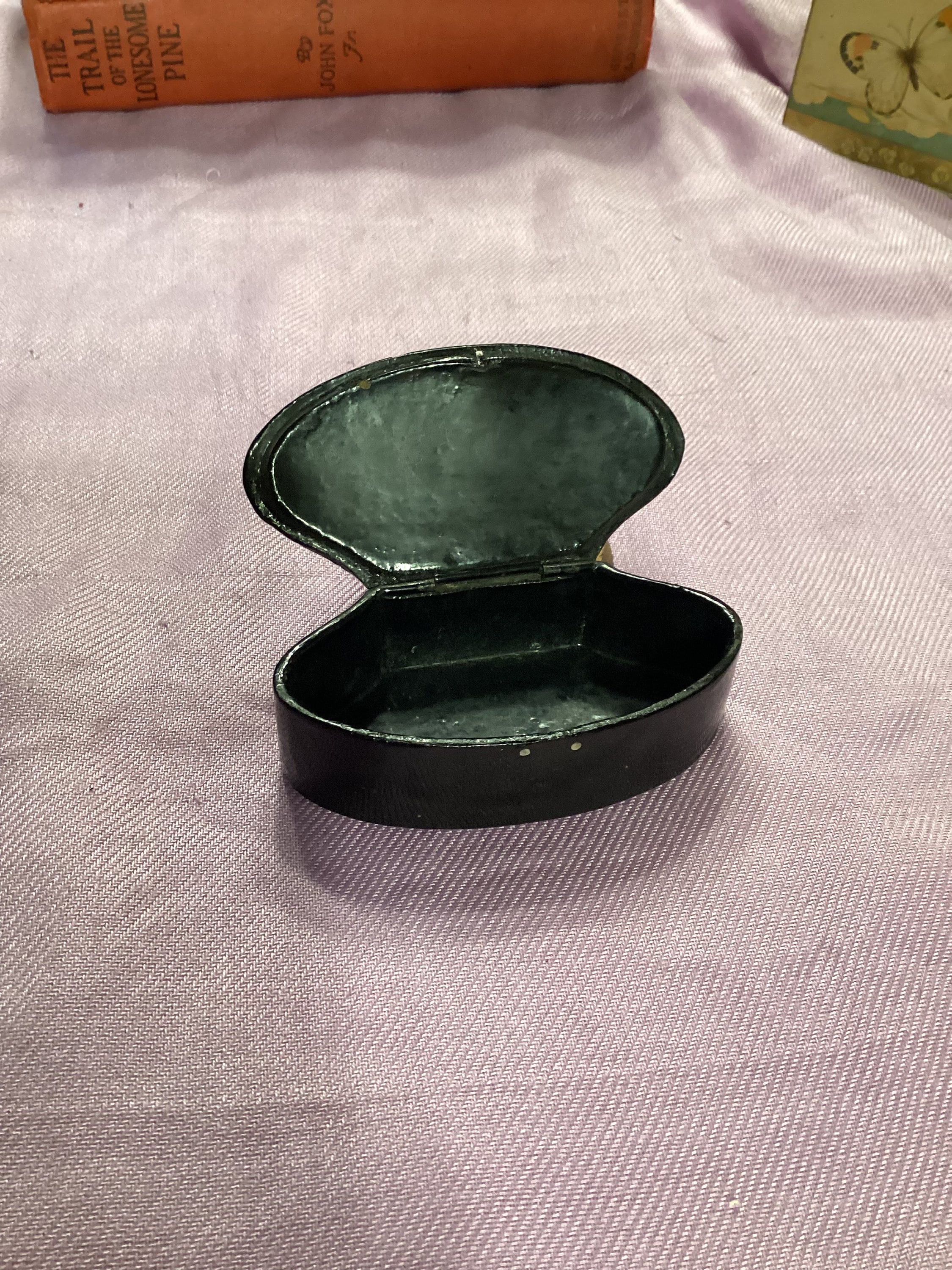 Antique Snuff Box, Black Lacquered Paper Mache Stuff Box With Pewter ...