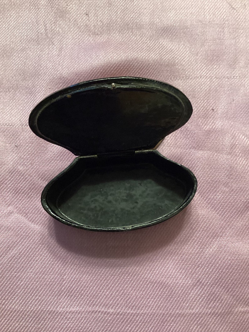 Antique Snuff Box, Black Lacquered Paper Mache Stuff Box With Pewter ...