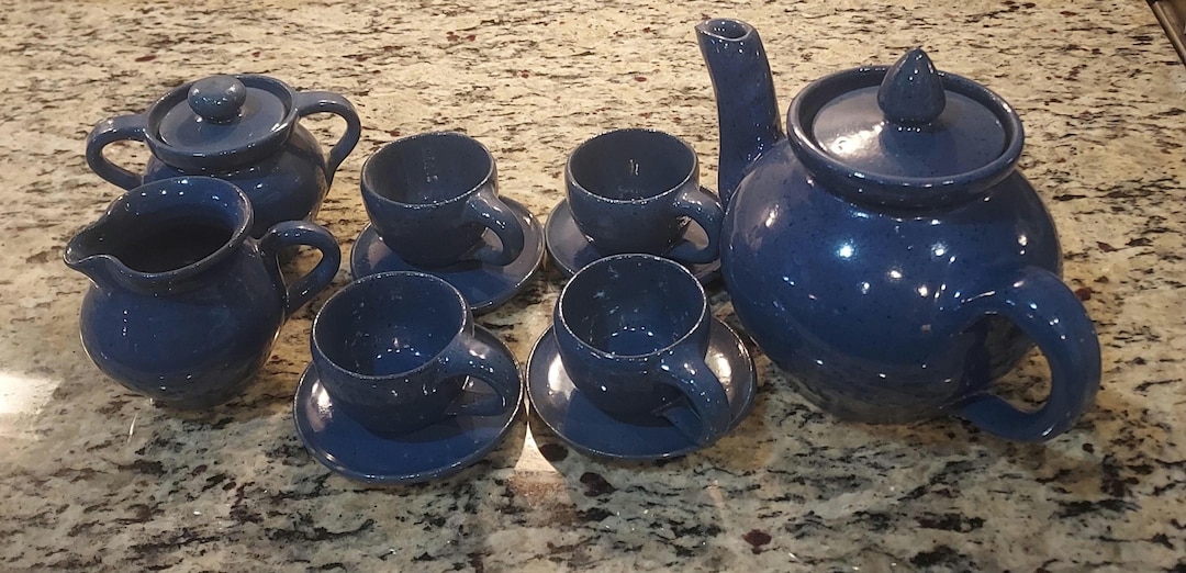 Bybee Pottery Tea Set, Includes Teapot, 4 Cups, 4 Saucers, Cream ...