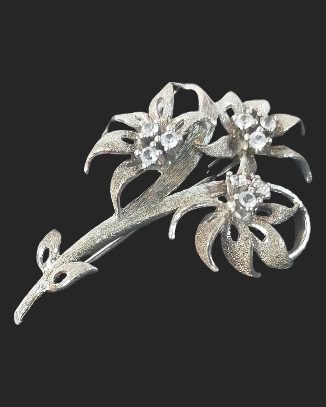 Vintage 1940s Sterling Silver 925 & Paste Brooch Flower Bouquet ...
