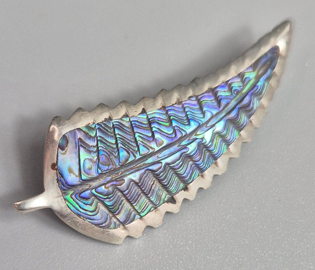 Antique Late 19thc 925 Sterling Silver Leaf Fern Brooch With Abalone ...