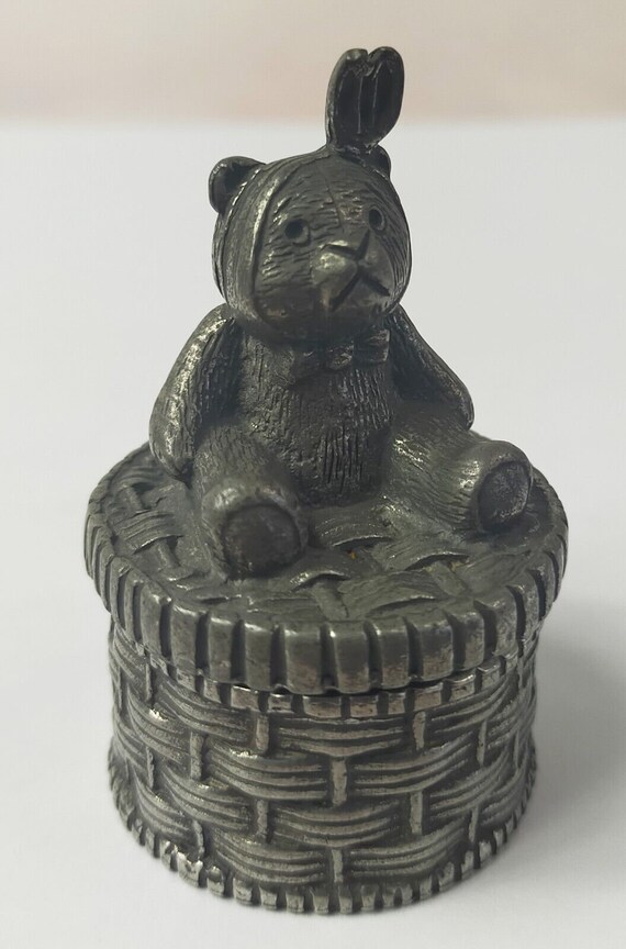 Vintage Royal Selangor Pewter Teddy Bear on Basket To… - Gem