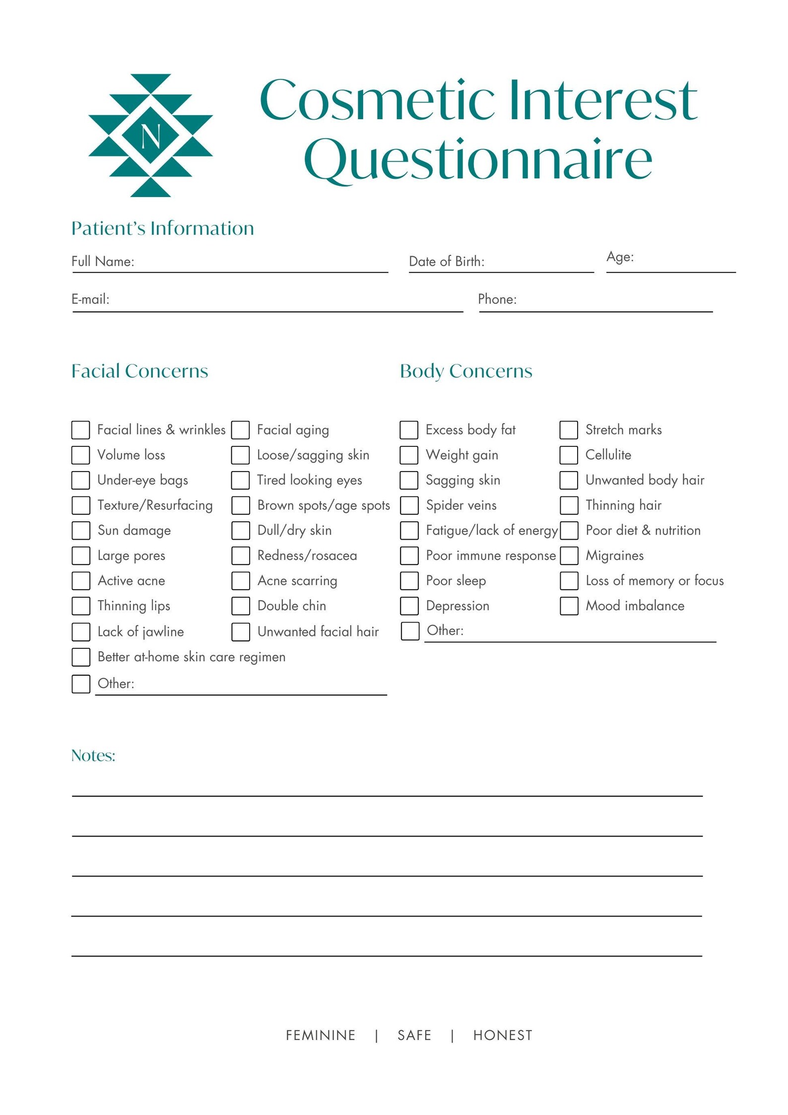 CANVA TEMPLATE Medspa Intake Form - Cosmetic Interest Questionnaire - Etsy