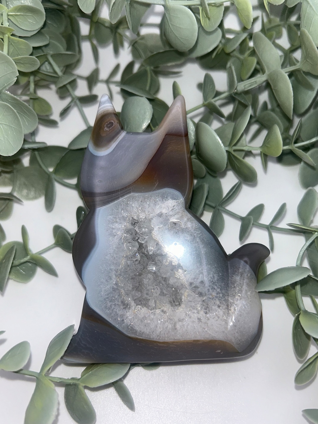 Agate Druzy Cat Carving // Crystal // Calico Banding // Healing ...