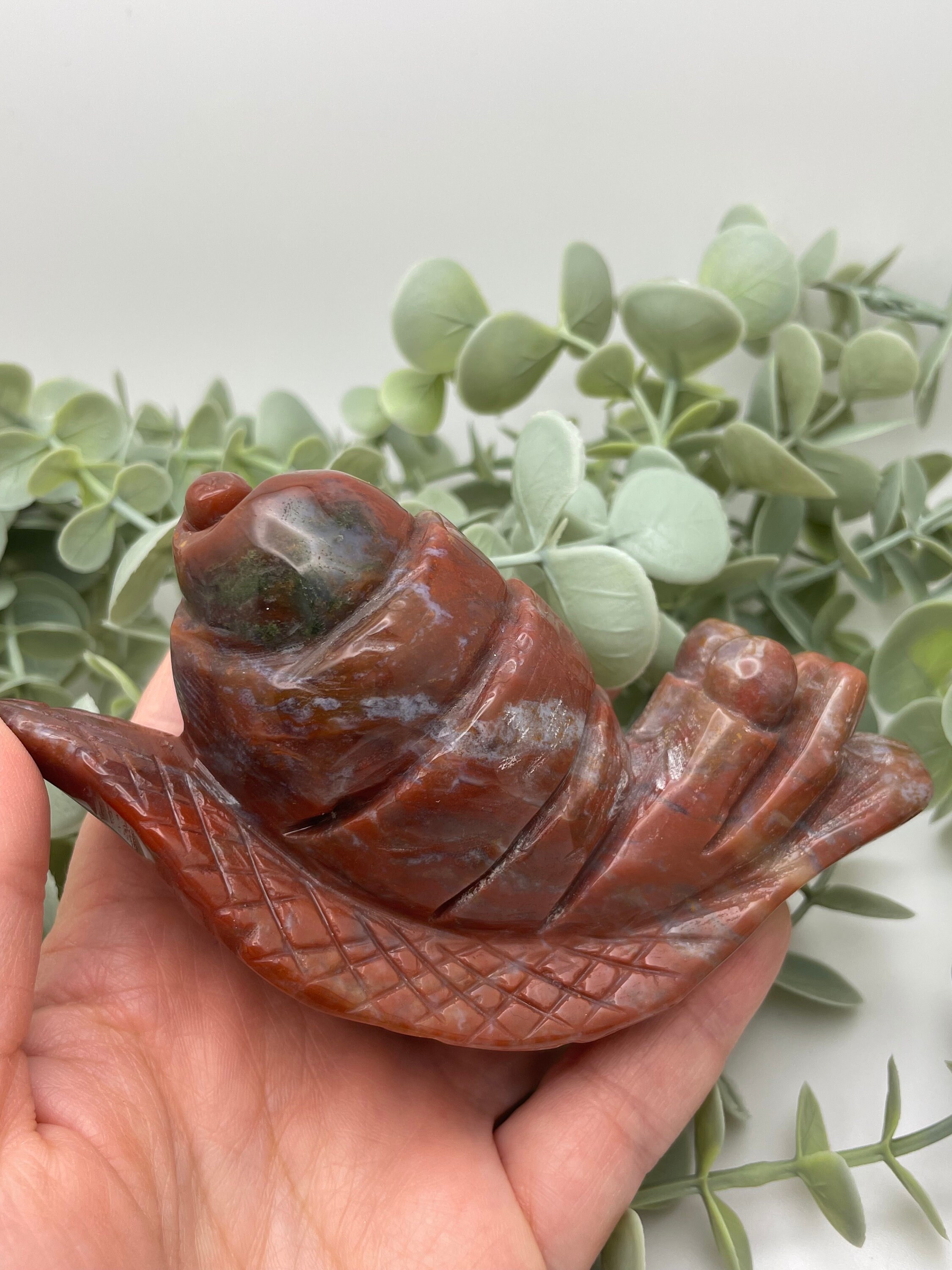Moss Agate Snail Carving Large // Red Moss Slug // Crystal // Healing ...