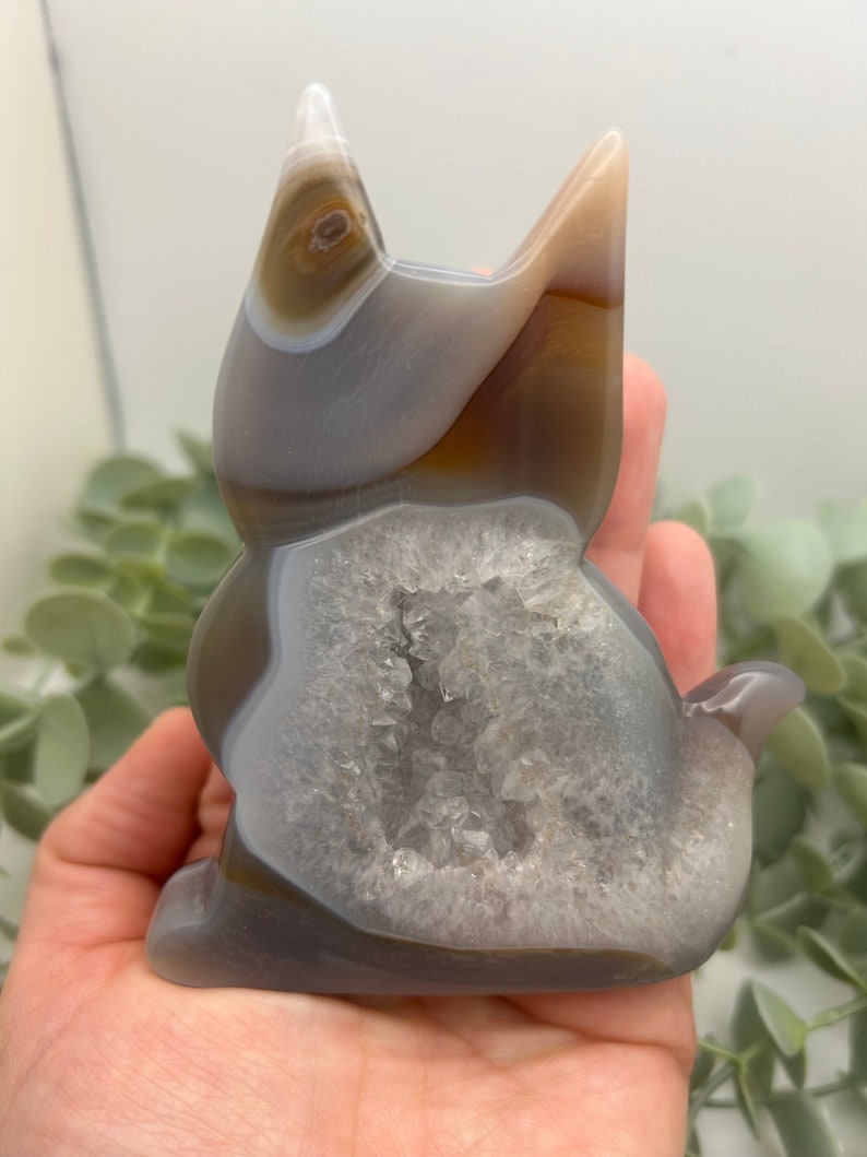 Agate Druzy Cat Carving // Crystal // Calico Banding // Healing ...