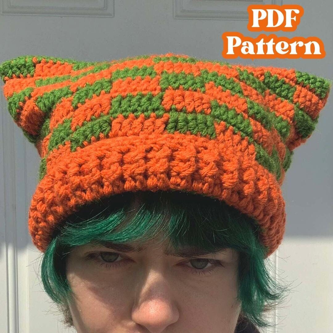 Checkered Cat Hat Crochet Pattern - Etsy