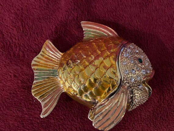 Fish Enamel Hinged Jewelry Trinket Box Ornate with Rhinestones Home ...