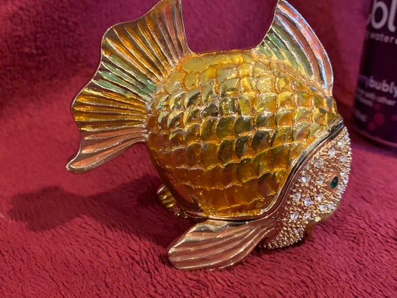 Fish Enamel Hinged Jewelry Trinket Box Ornate with Rhinestones Home ...