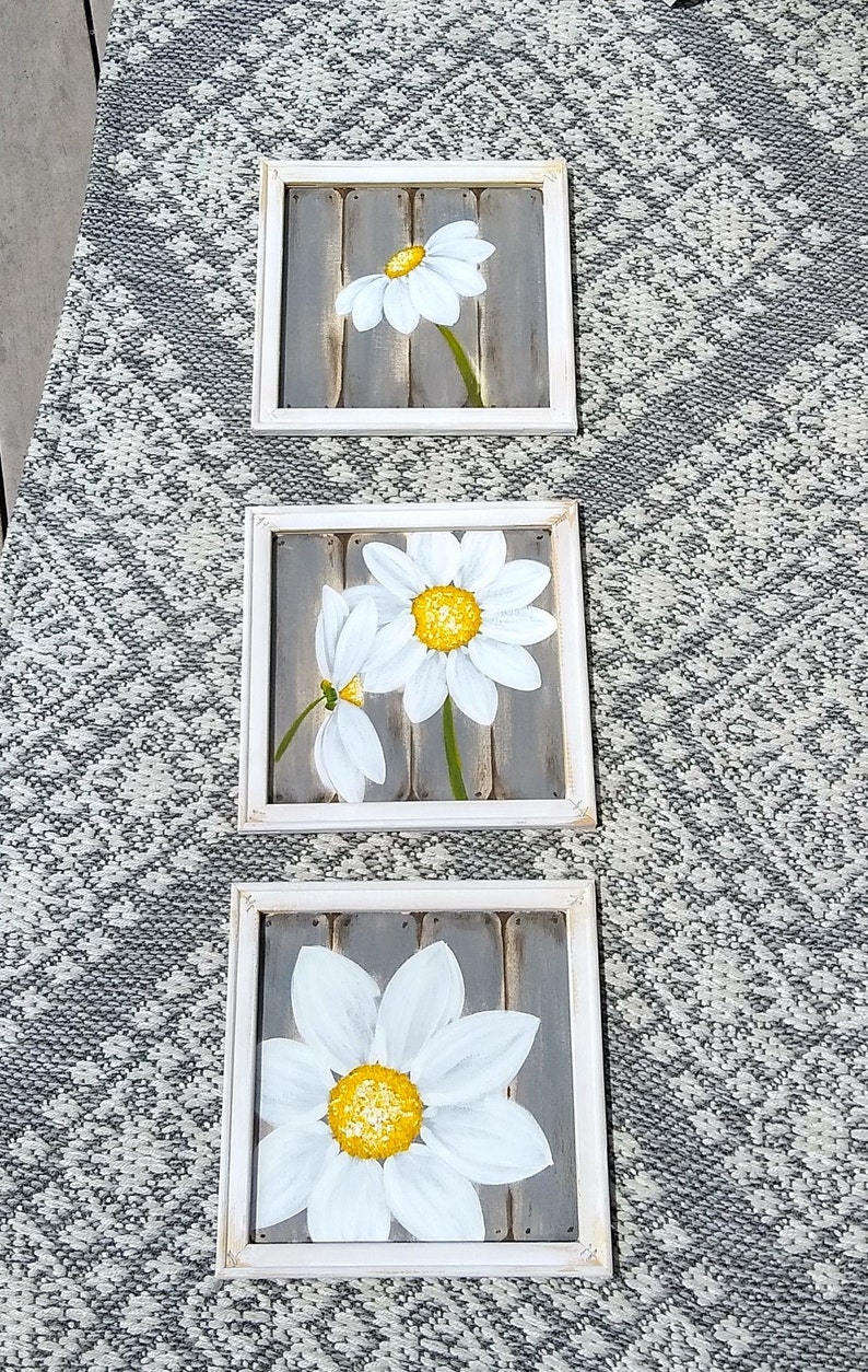 Framed Daisy Art Set White Daisy Wall Paintings Daisy | Etsy
