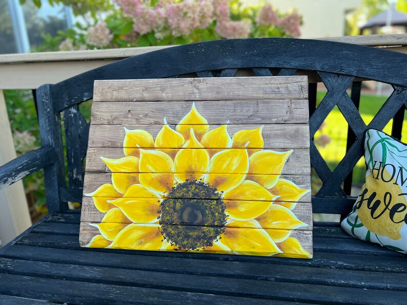 Sunflower Painting on Wood Sunflower Art Sunflower Wood - Etsy