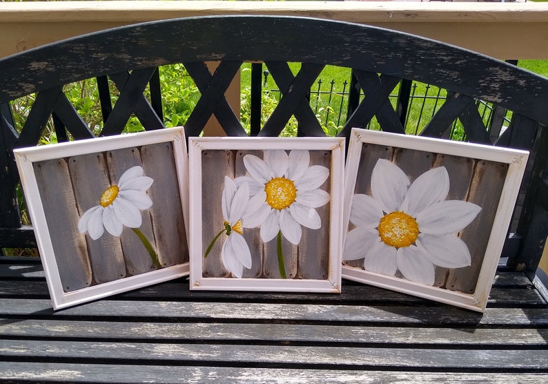 Framed Daisy Art Set White Daisy Wall Paintings Daisy | Etsy