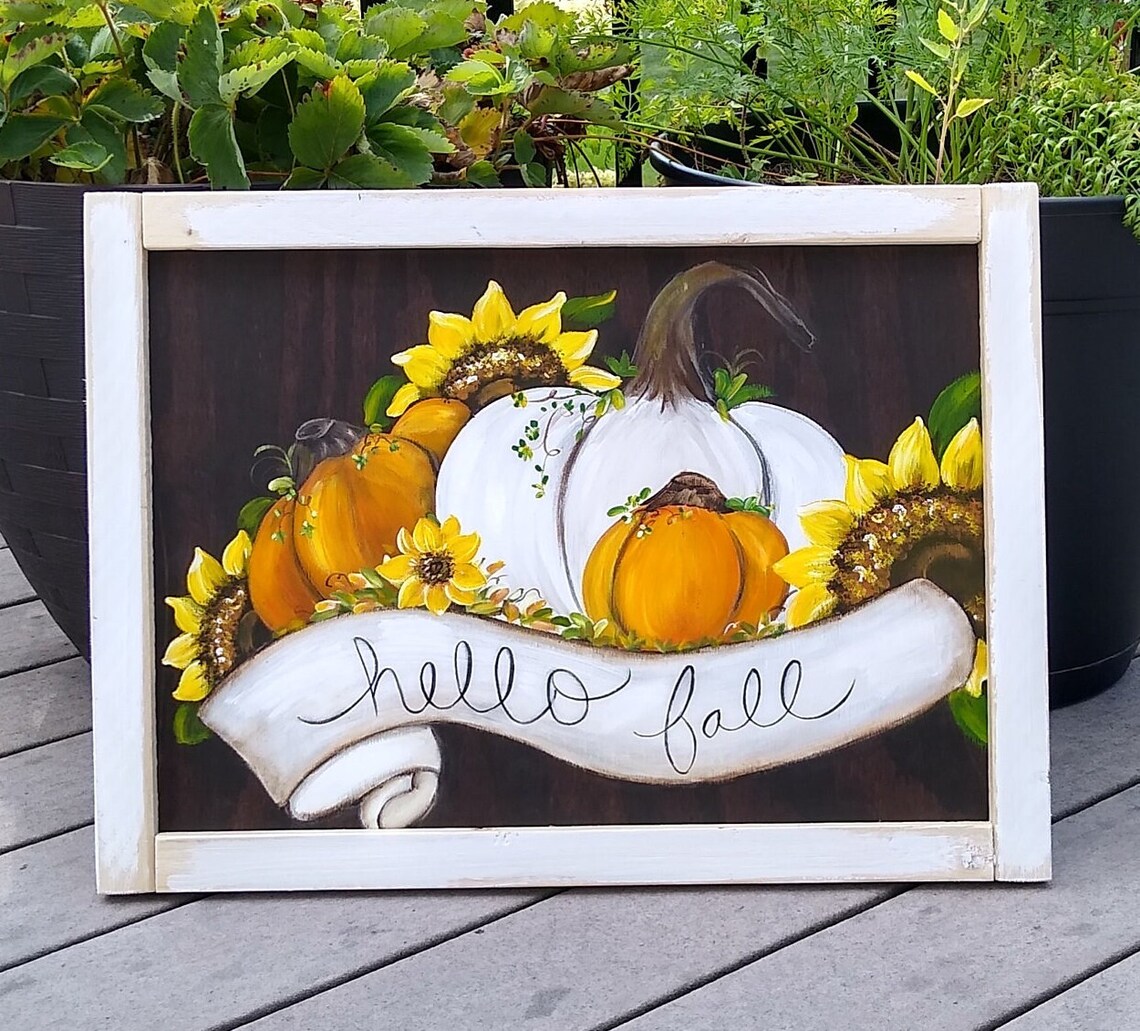 Hello fall wood sign autumn decor pumpkin decor sunflower | Etsy