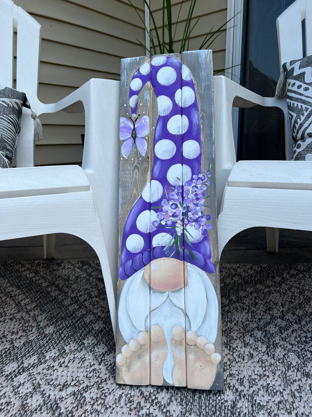 Wood Gnome Artwork, Fun Purple Bathroom Gnome Decor, Porch Gnome ...