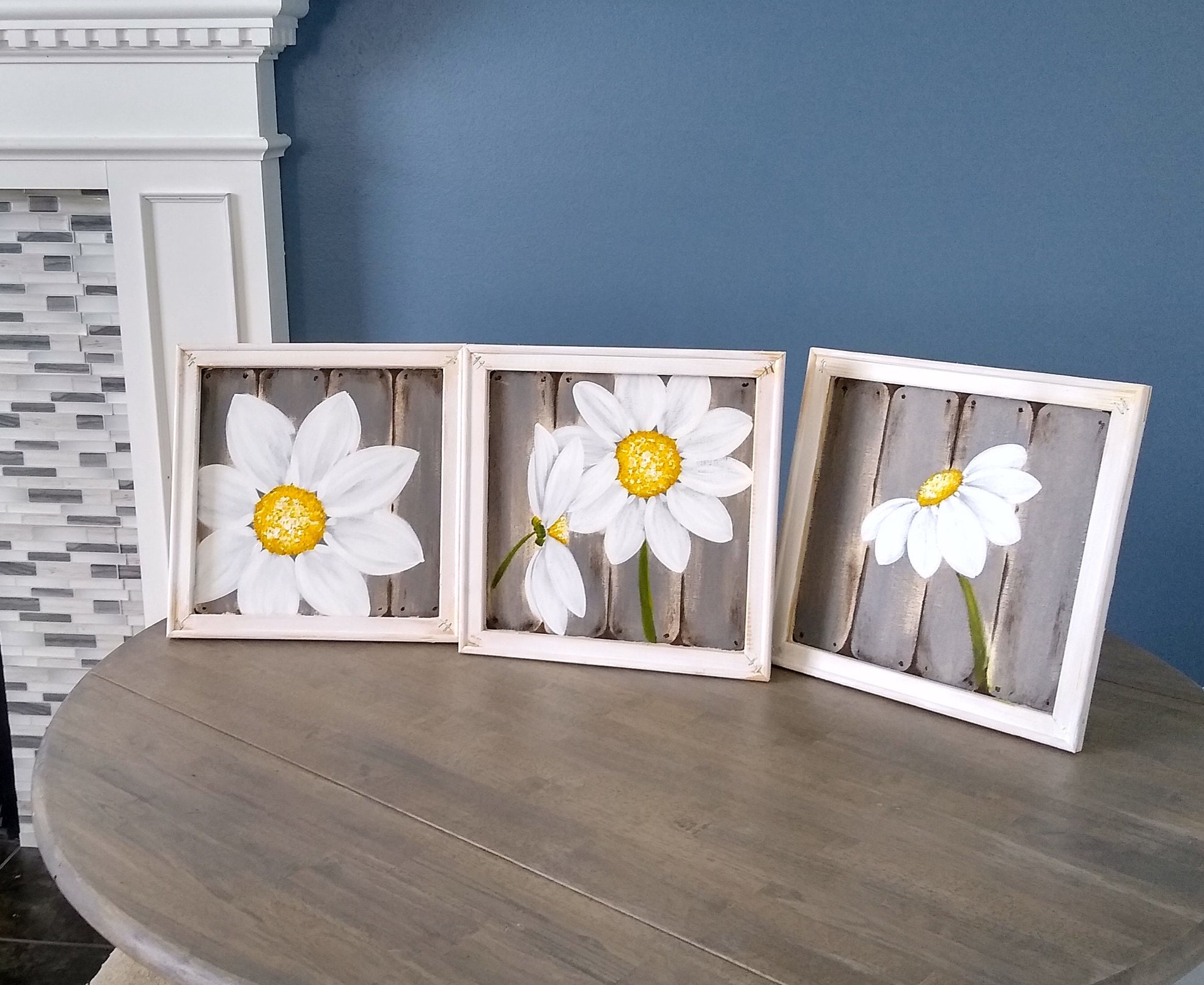 Framed Daisy Art Set White Daisy Wall Paintings Daisy | Etsy