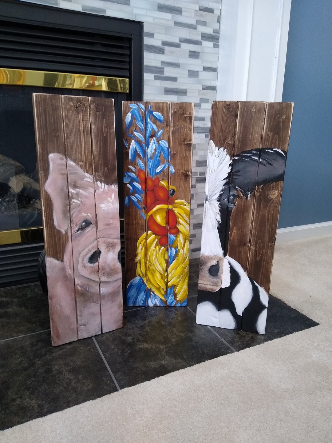 Hand-painted Farm Animals on Wood, Farmhouse Wall Decor, Farm Animal ...