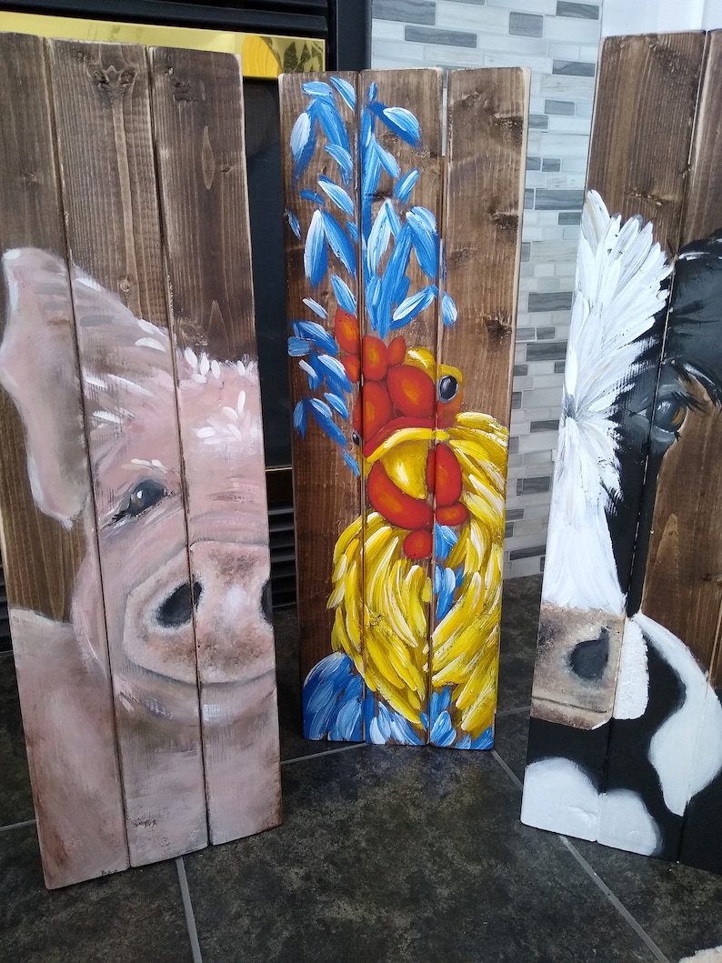 Hand-painted Farm Animals on Wood, Farmhouse Wall Decor, Farm Animal ...