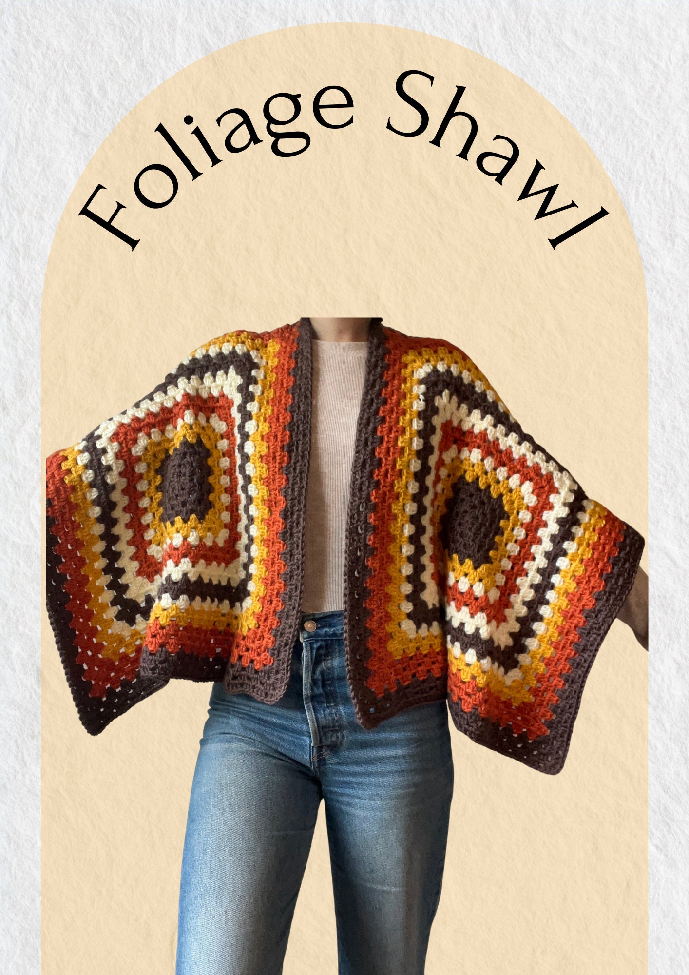 Foliage Shawl Crochet Shawl 70s Retro Crochet Wrap Vintage Inspired ...