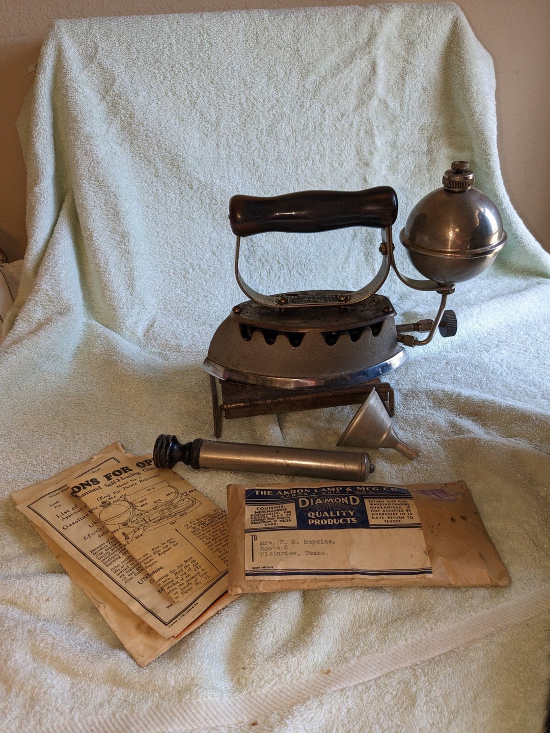 1930s Antique Gas Iron the Diamond Akron Lamp and Mfg. Co. Plus ...