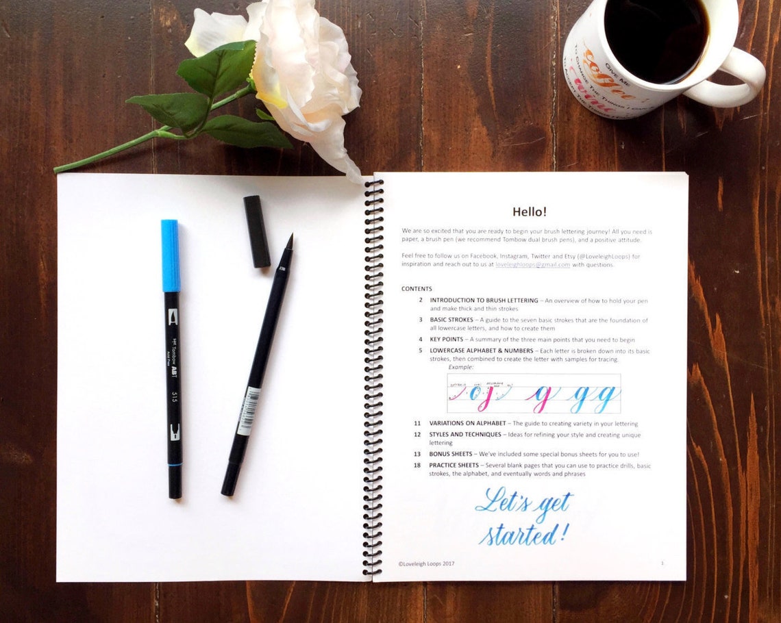 Brush Lettering Workbook instant Download Intro to Brush - Etsy